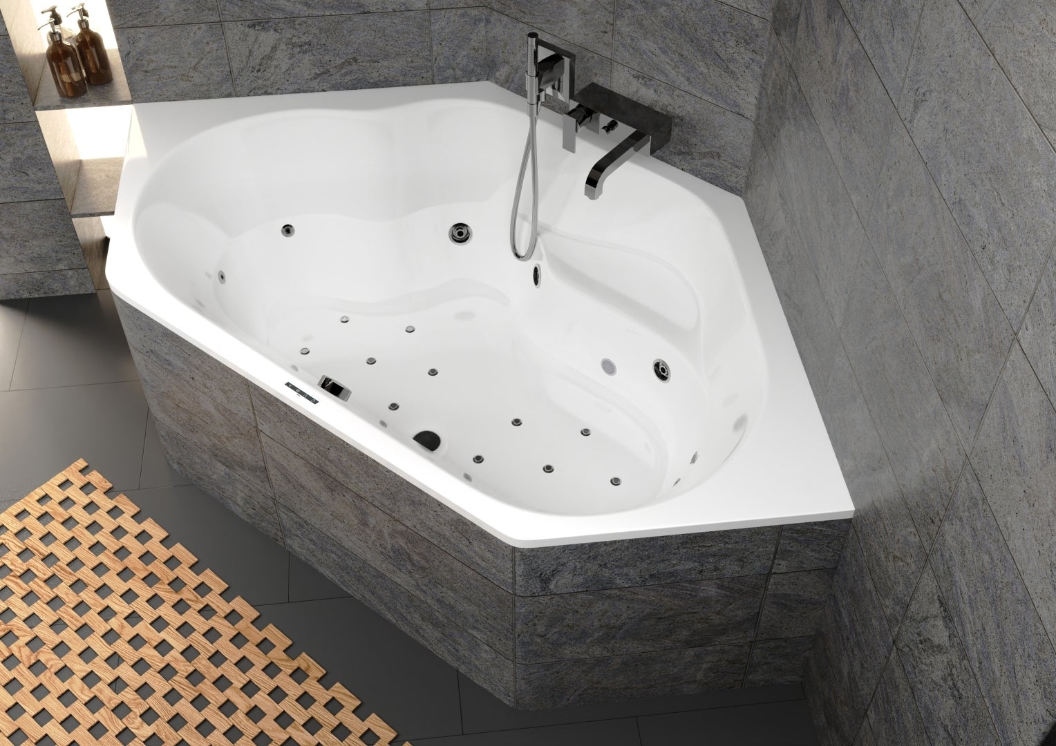 RIHO Winnipeg bañeras de esquina, con sistema Joy, empotrado, 2 plazas, 145x145x47,5cm, 225 ...