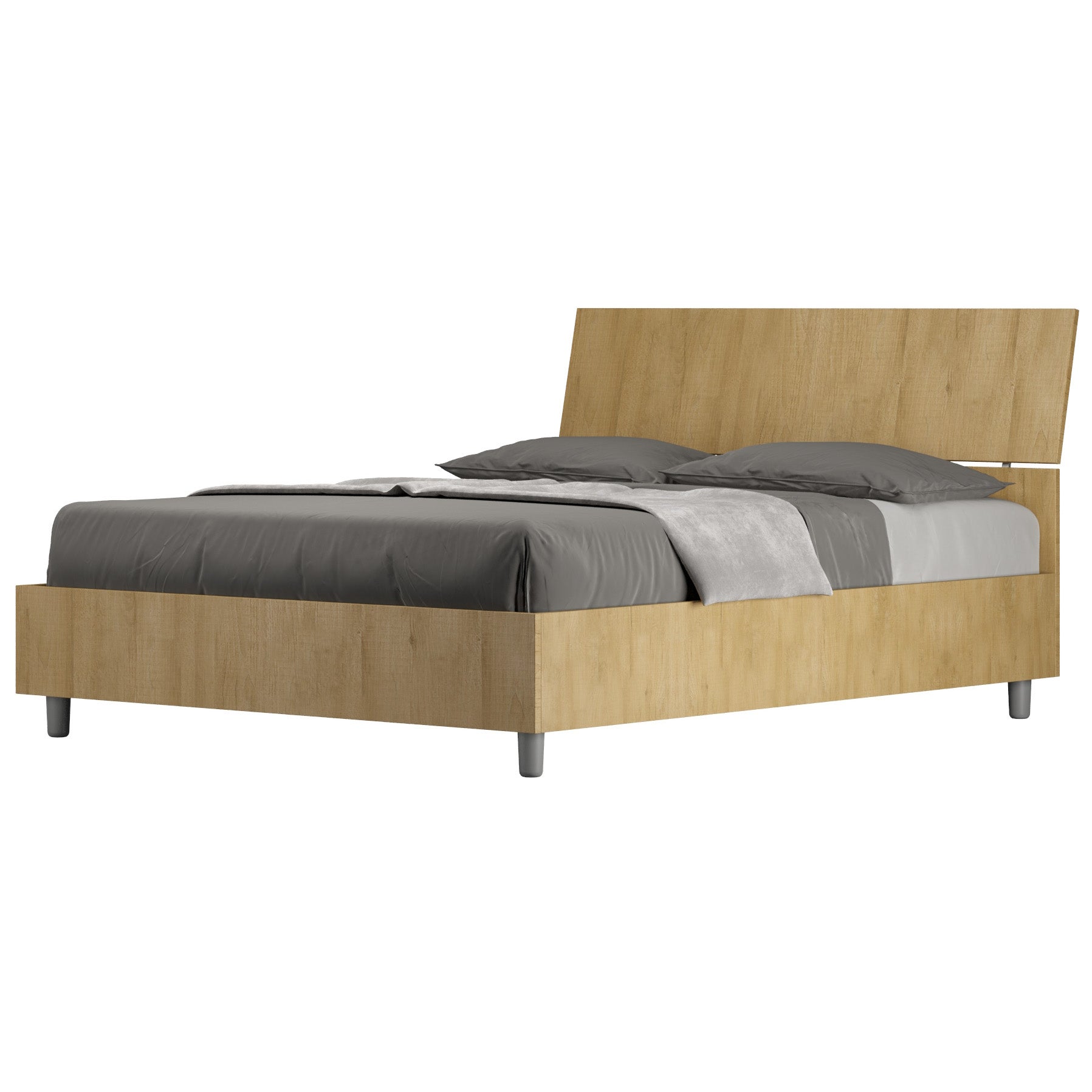 Lit avec sommier 140x190 tête de lit inclinée chêne nature Demas ...