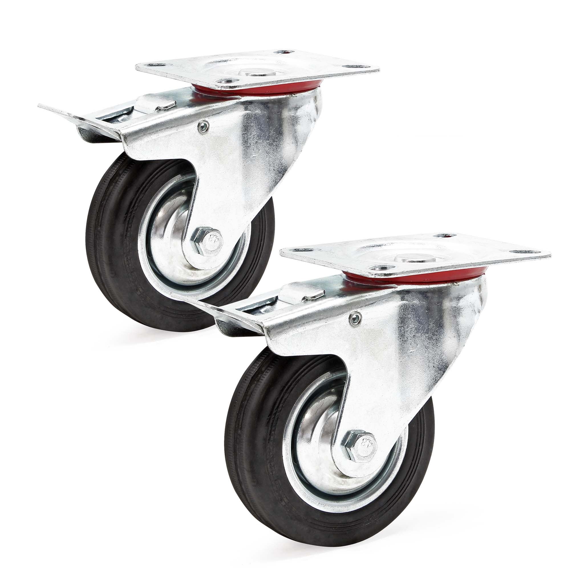 Kit 2x Roulettes pivotantes à double blocage Caoutchouc plein 100mm ...