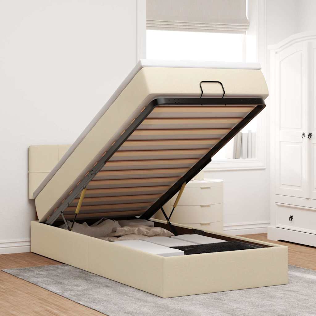 Lit simple | Lit adulte | Cadre de lit ottoman avec matelas crème ...