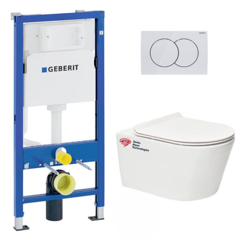 Pack Bati-support Geberit 112cm + WC sans bride Swiss Aqua Technologies ...