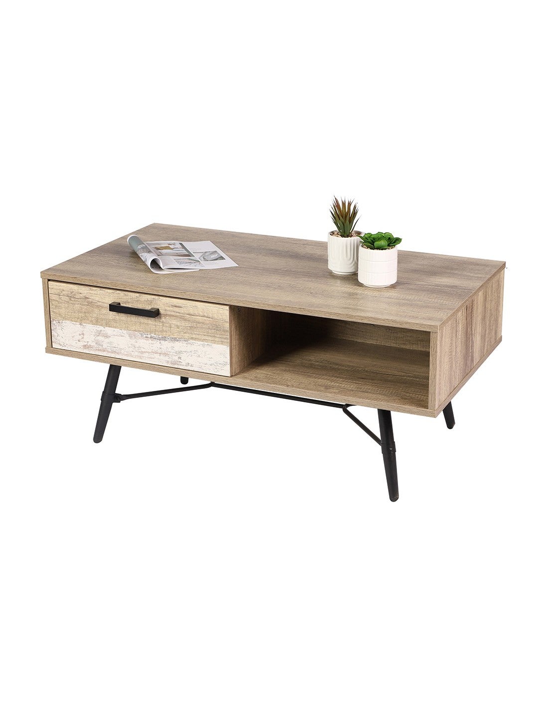 Table basse UMÉA coloris chêne clair et blanc – Design industriel ...