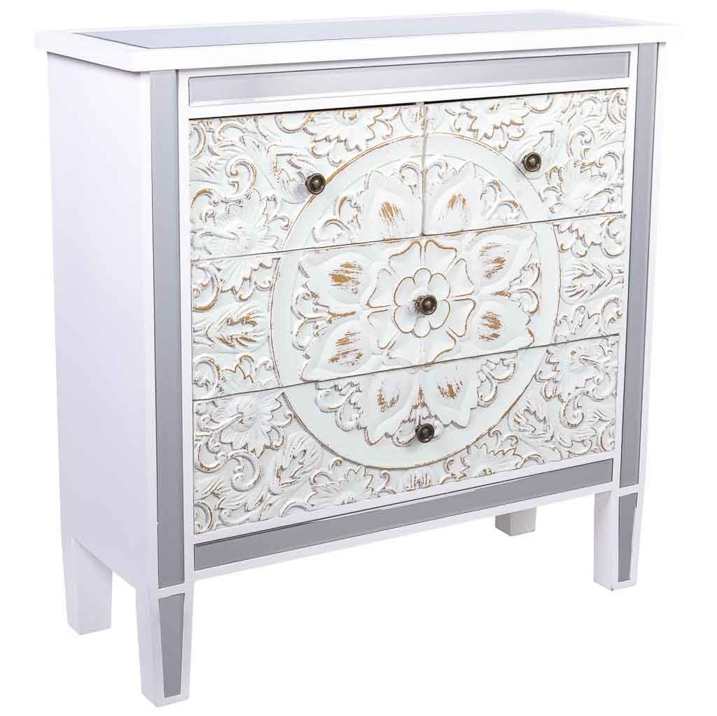 Commode en bois et en verre avec 4 tiroirs 80x30x81 | Leroy Merlin