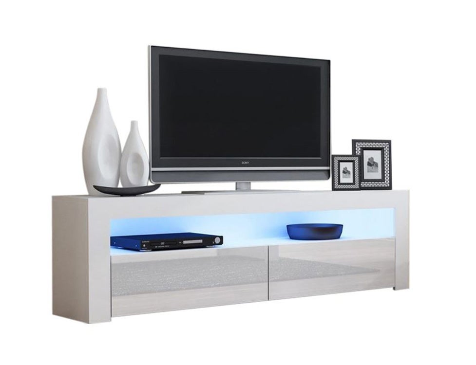 Meuble TV Savelli LED Blanc MAT et portes en Blanc laqué 157 cm | Leroy ...