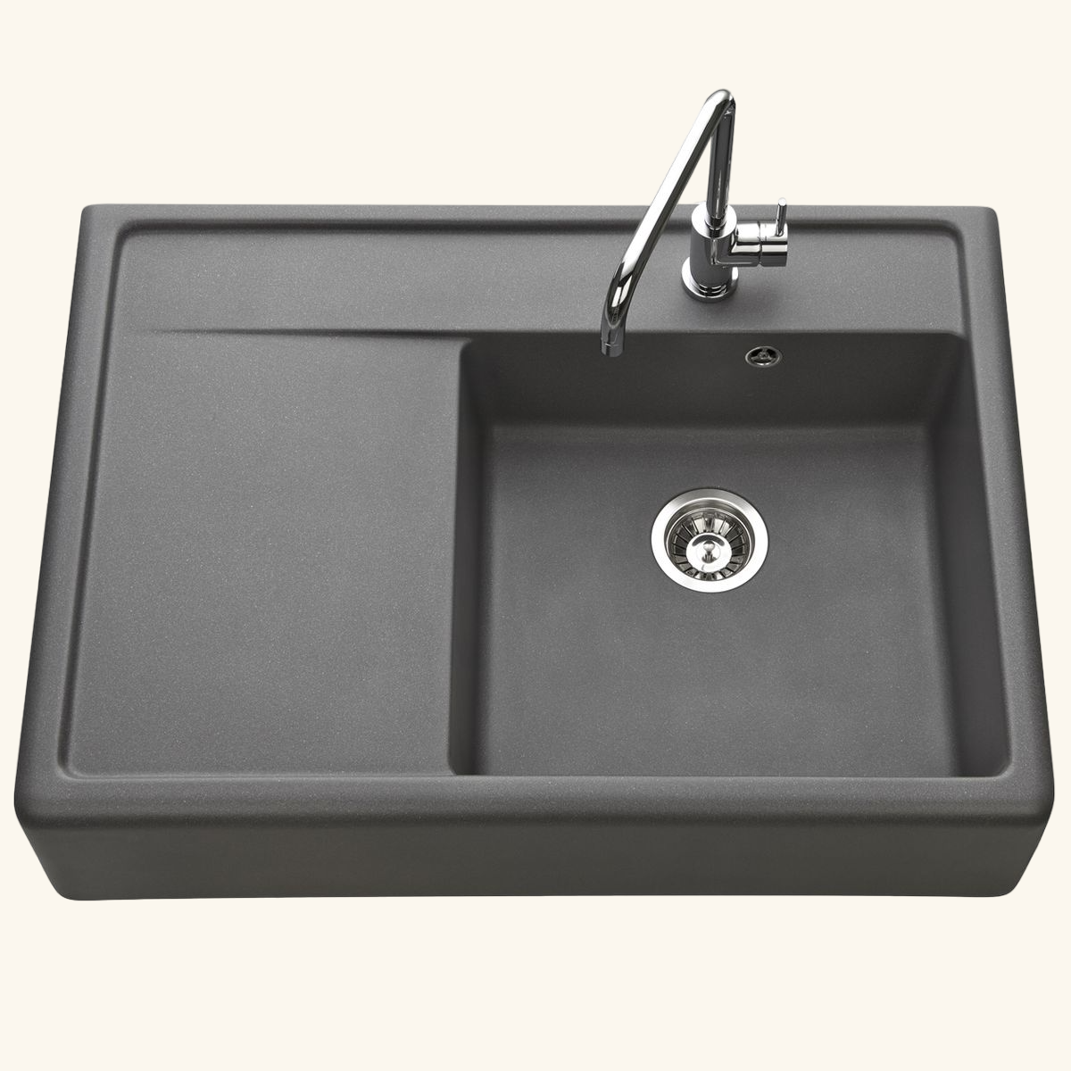 Évier timbre d'office granit gris Kümbad KIWI 1 grand bac 1 égouttoir ...