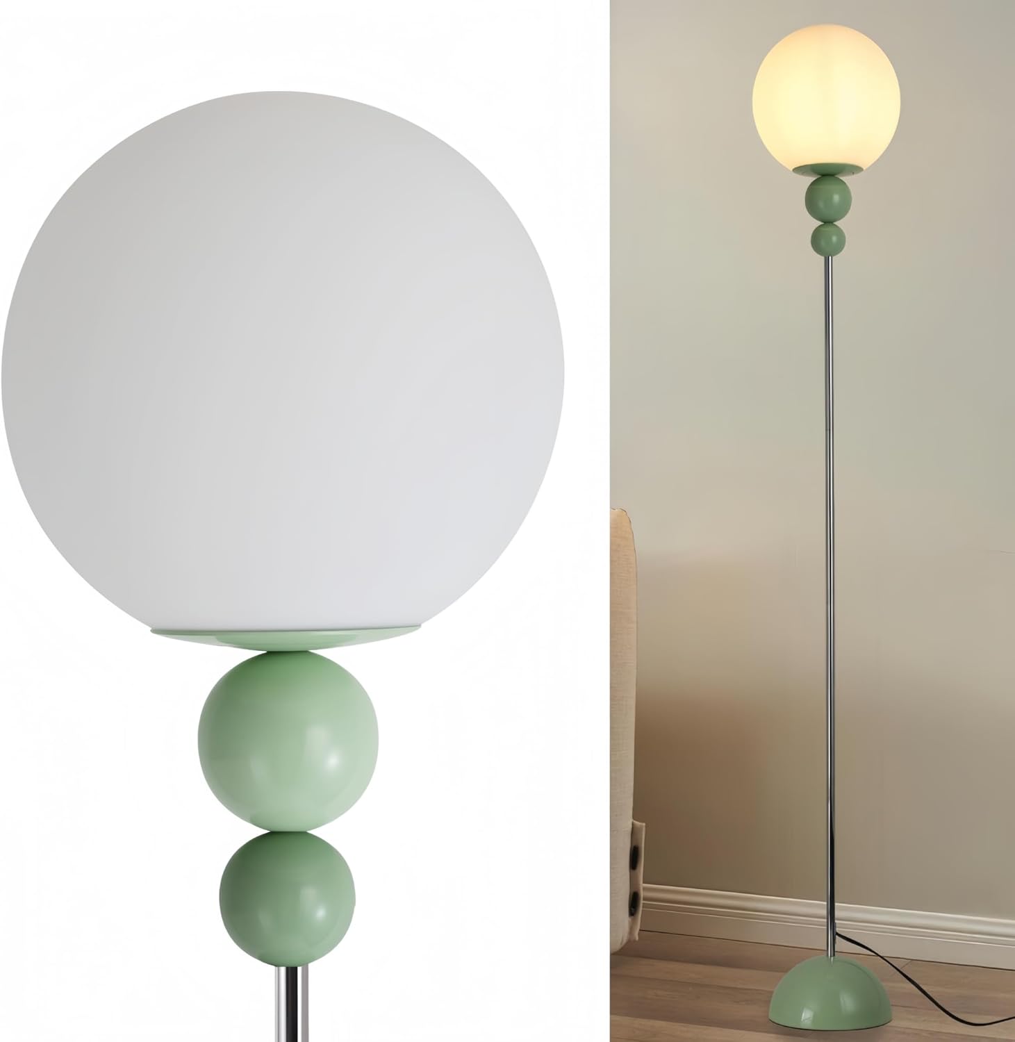 Lámpara de Pie Multibola Metal Verde con Esfera Blanca Opaca – Diseño ...