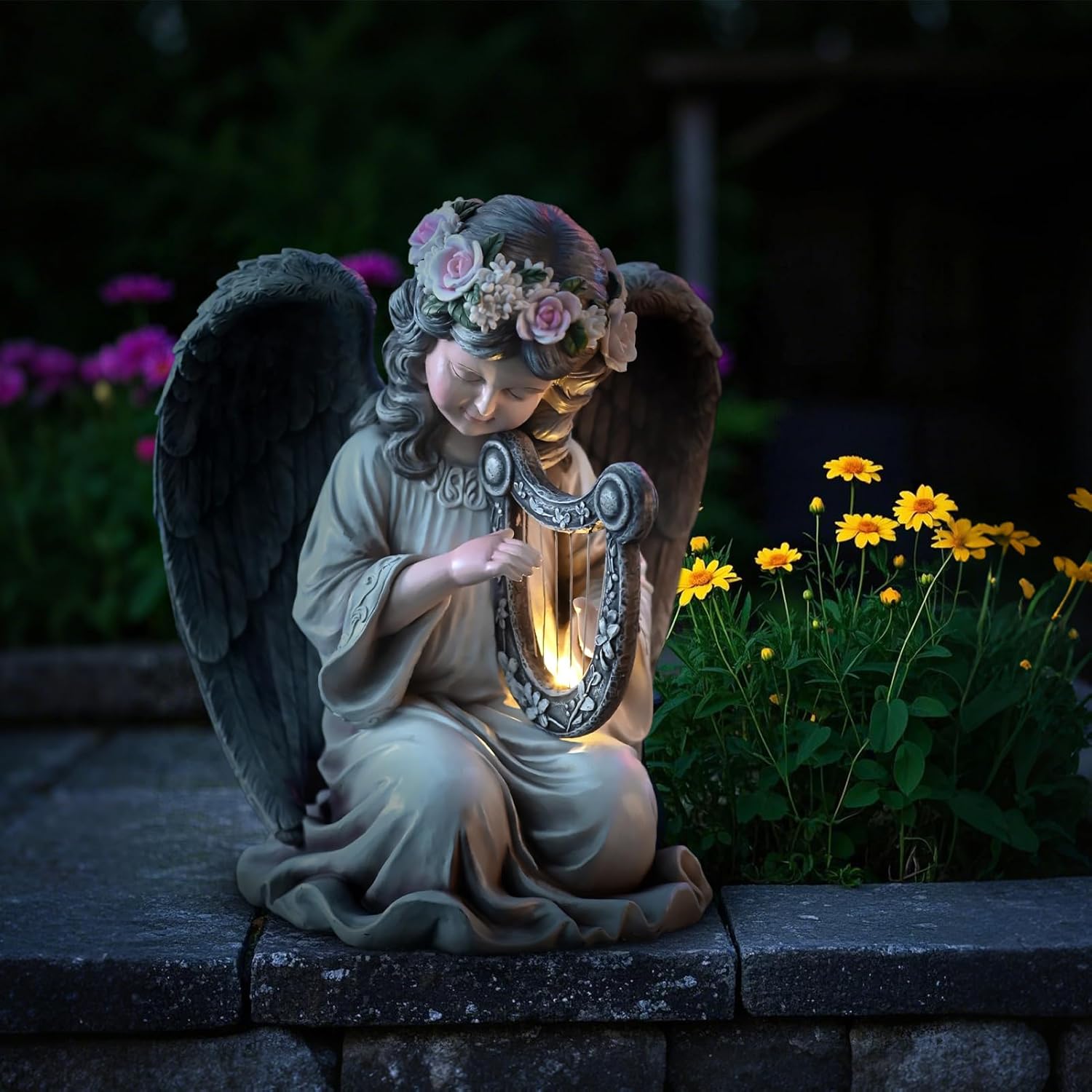 Statue d'ange solaire de jardin, statue d'ange gardien à LED de prière ...