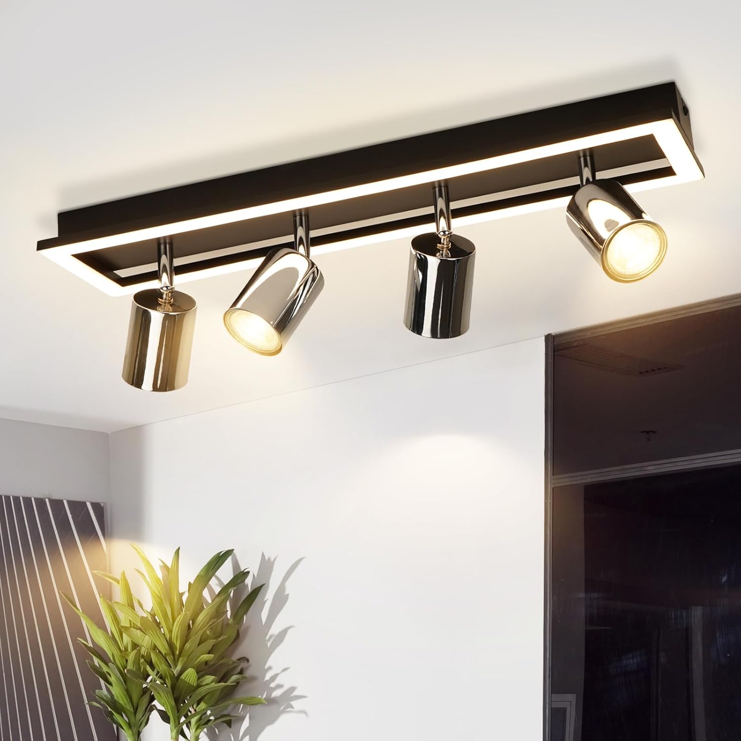 ZMH Foco de techo LED GU10 de 4 llamas, 18 W, 52 cm, para oficina y ...