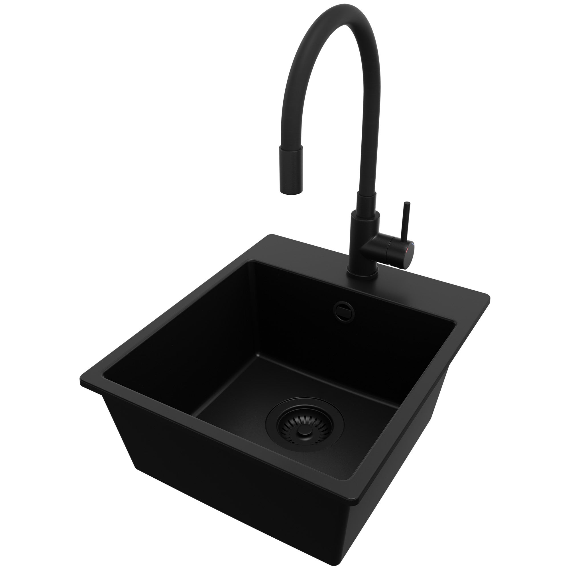 Evier Cuisine en Granit Tout Noir 38x44cm, Lavabo 1 bac + Robinet ...