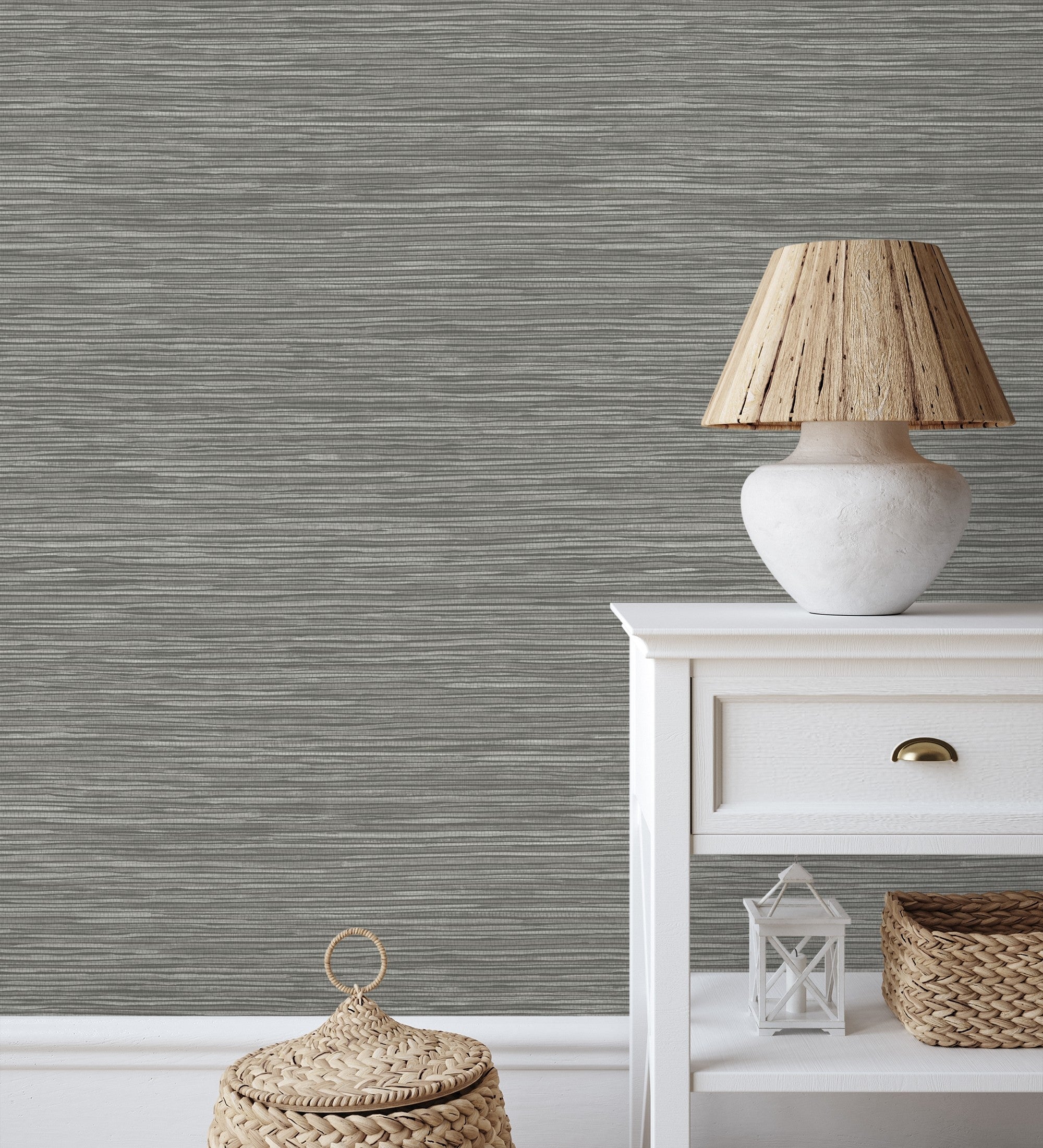 Papier peint vinyle texturé en fibres de chanvre sur fond gris foncé ...