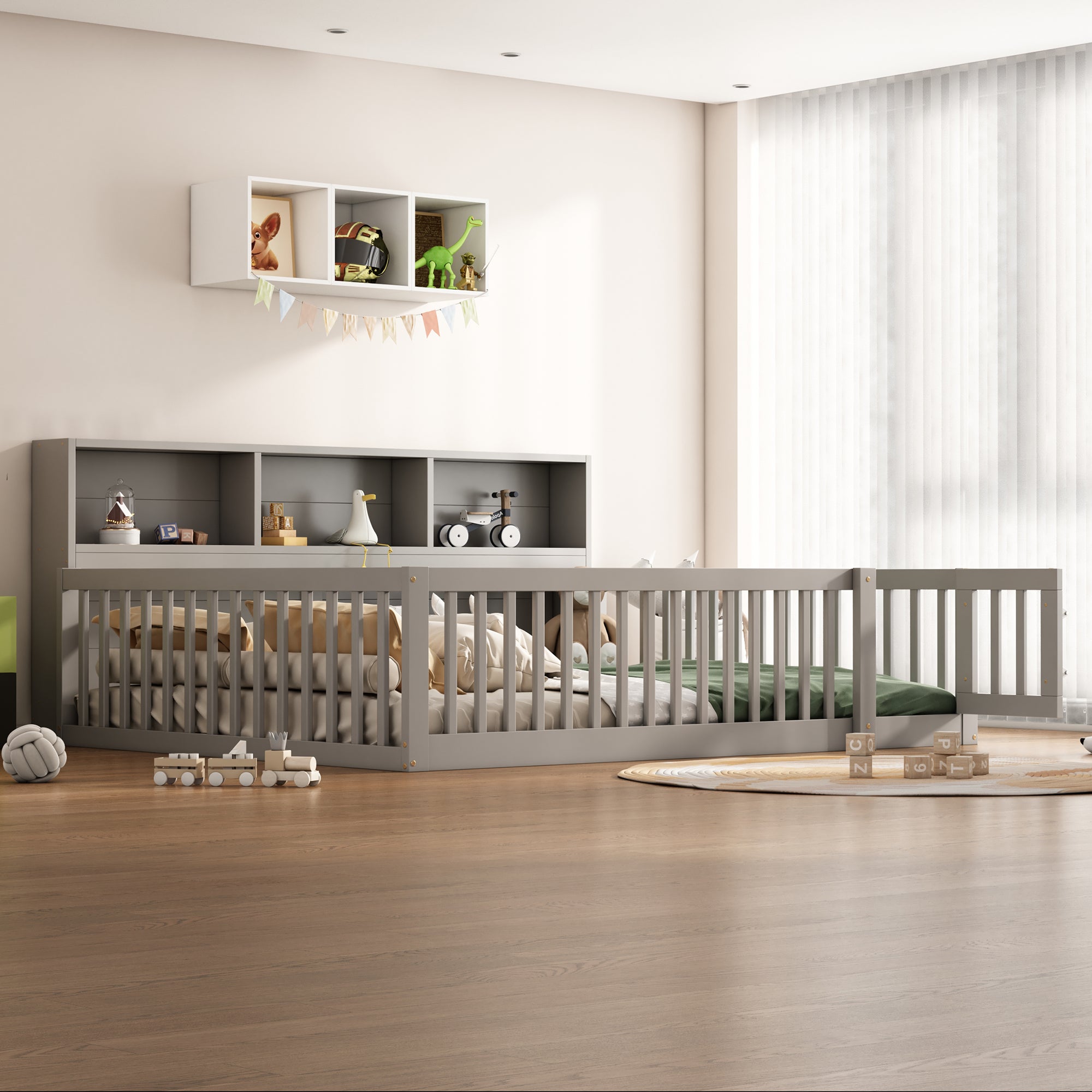 Lit 140 x 200 cm avec barrières et placards de rangement - Bois de pin ...