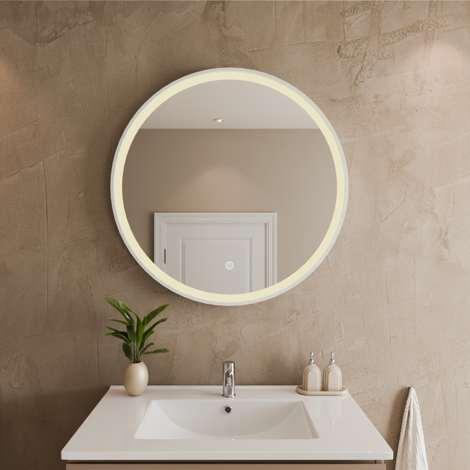 Espejo de baño con luz LED 80 cm blanco, redondo, antivaho, 3 colores ...