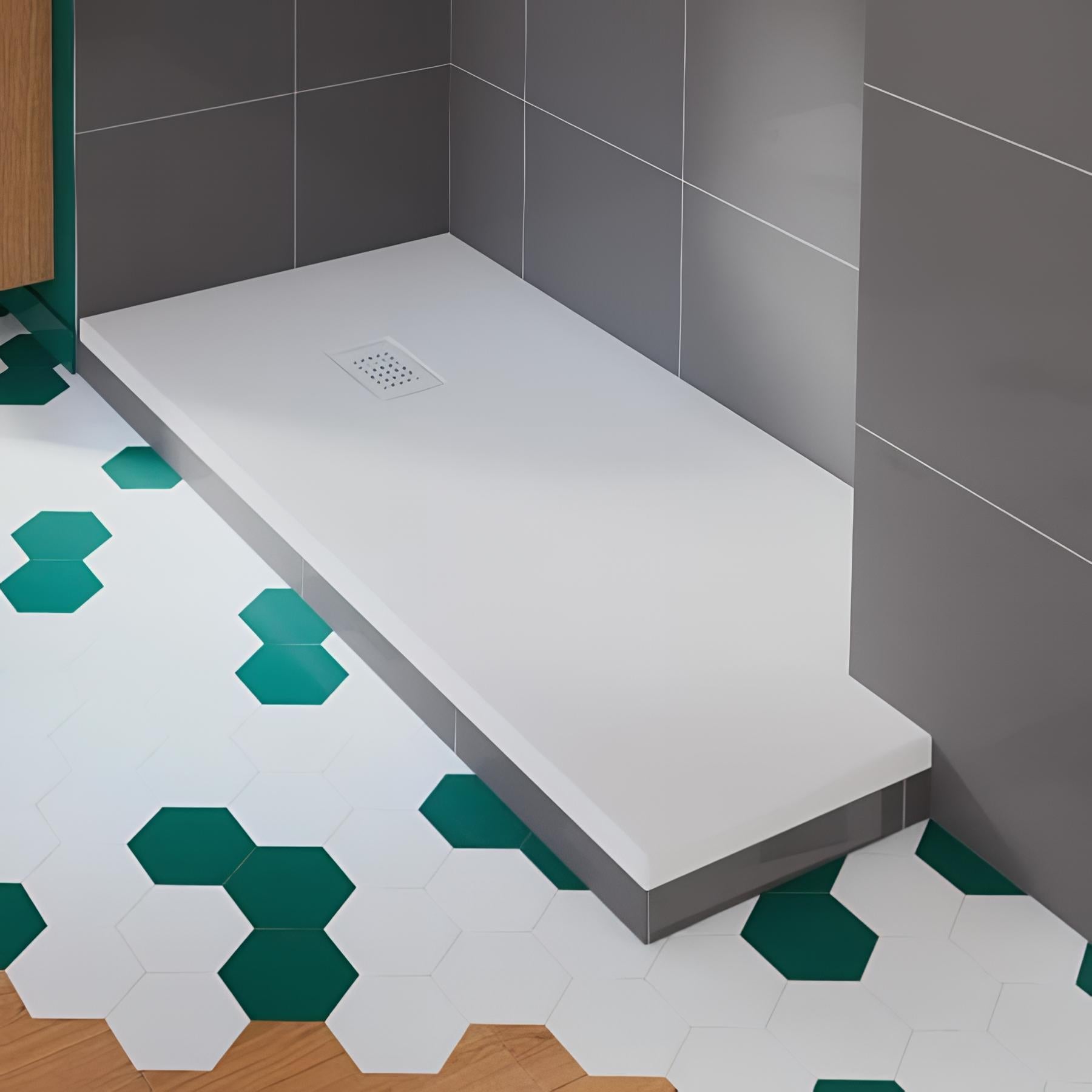 Plato de ducha espesor Kinesurf Cutable 160X90 blanco con rejilla y ...