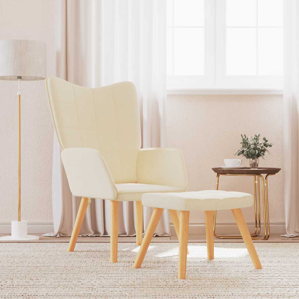 Sillón reclinable con reposapiés, tapizado en tela color crema. | Leroy ...