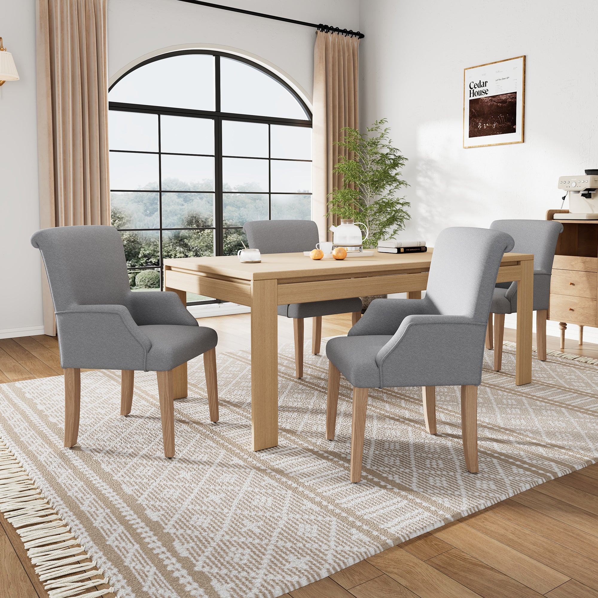 Chaise de Salle à Manger en Lin, Set de 4, Pieds en Bois Massif ...