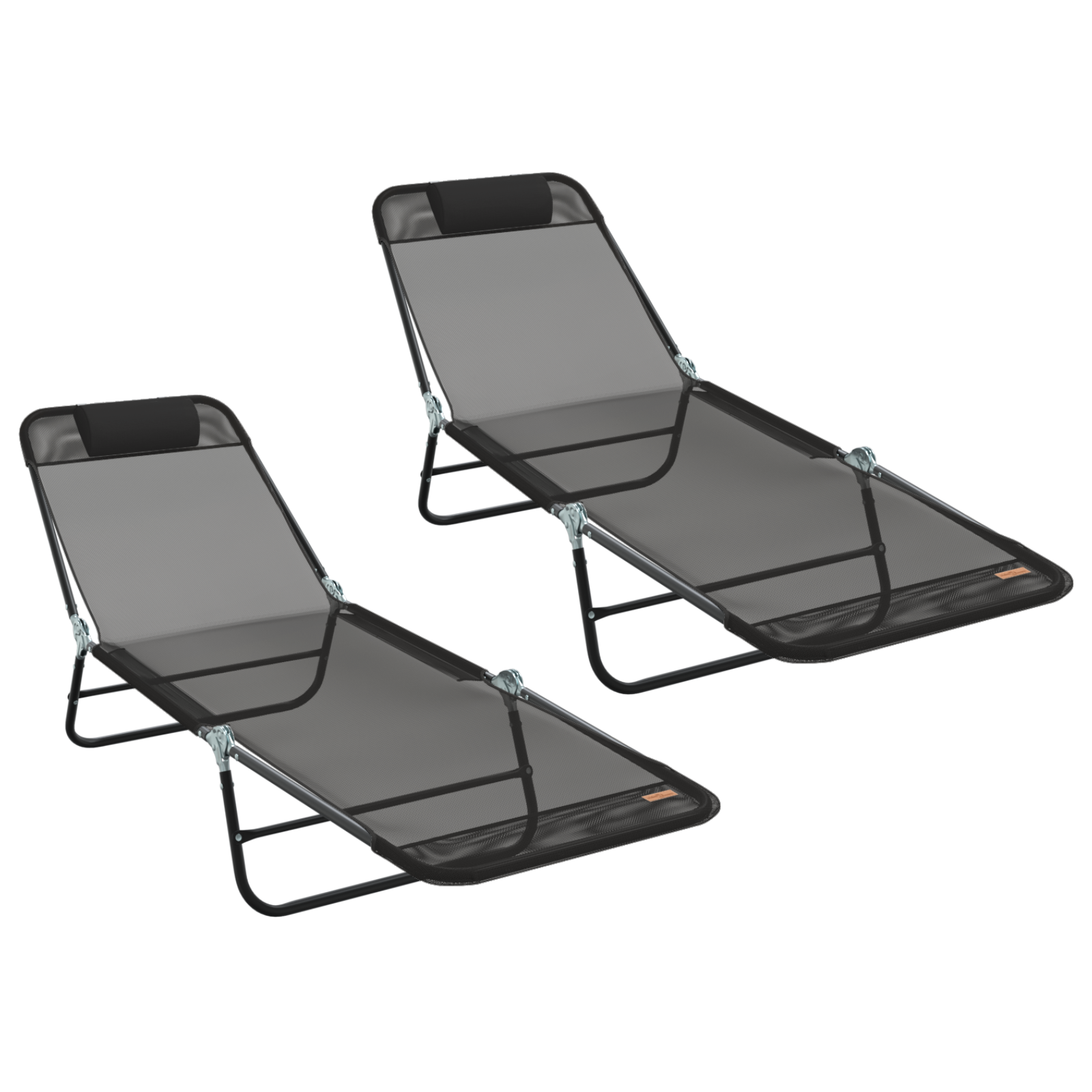Transat | Chaises longues pliantes 2 pcs avec appuie-tête noir ...