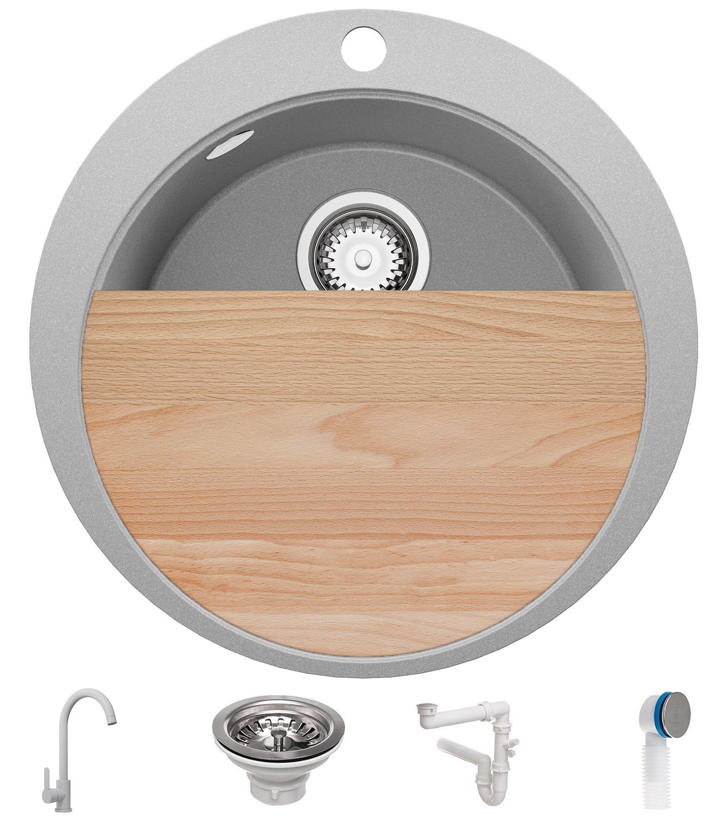 Fregadero Granito Circular Gris 53x53cm, Fregadero Cocina 1 Seno ...