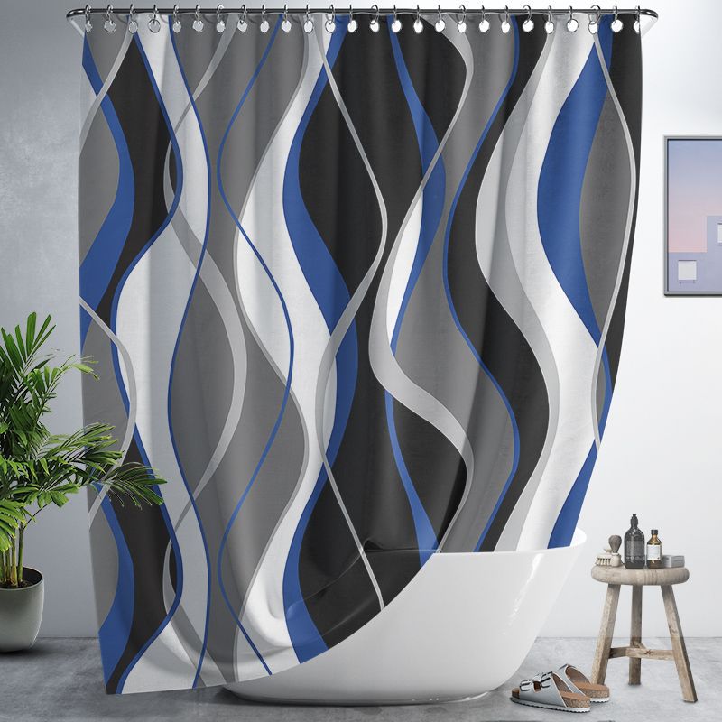 Cortinas de ducha abstractas modernas con estampado de rayas azules y ...