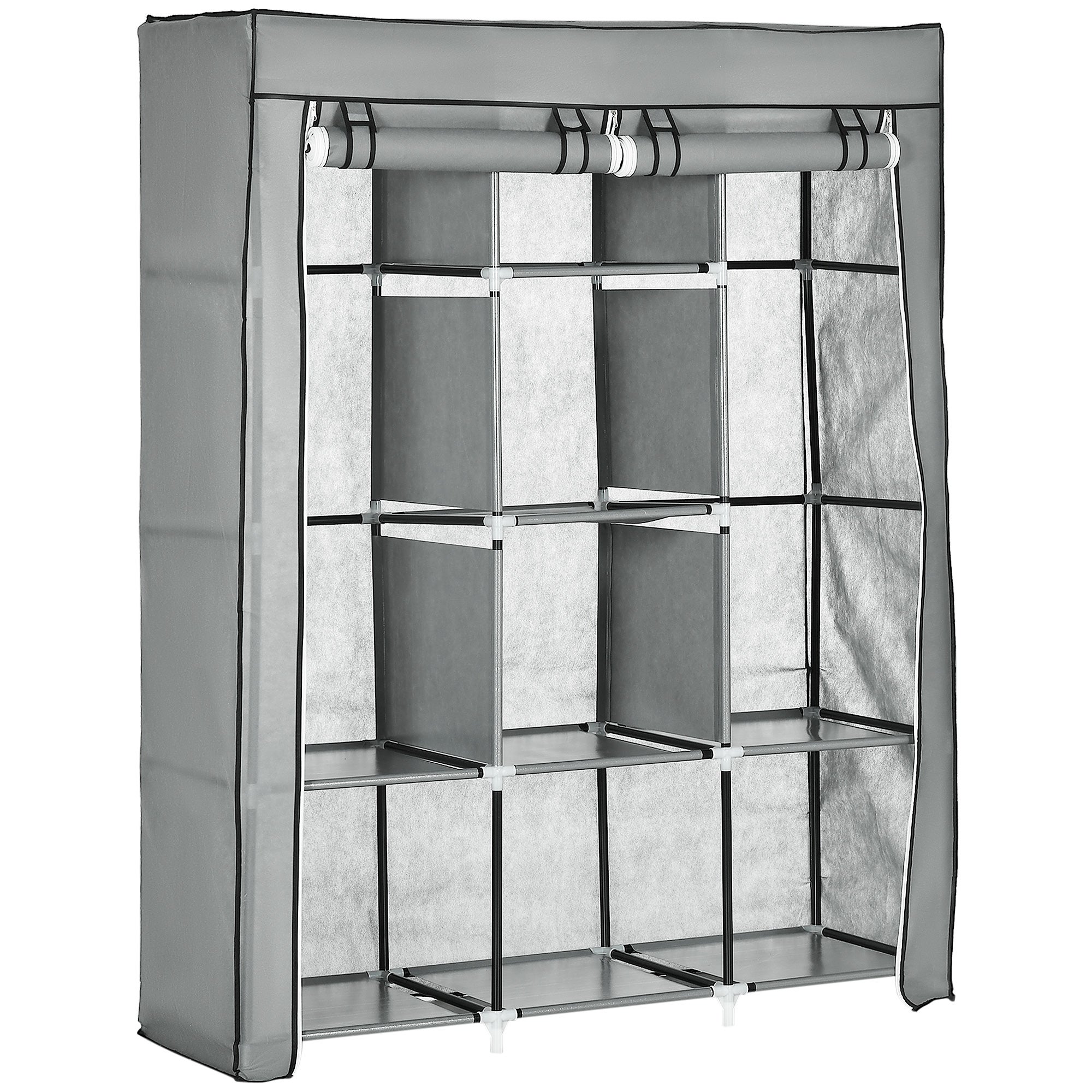 Armoire en tissu, solution de rangement, 8 étagères, 2 tringles, grise | Leroy Merlin