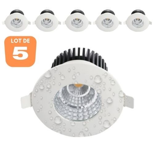 Lot de 5 spots LED étanches IP65 6W rond | Leroy Merlin