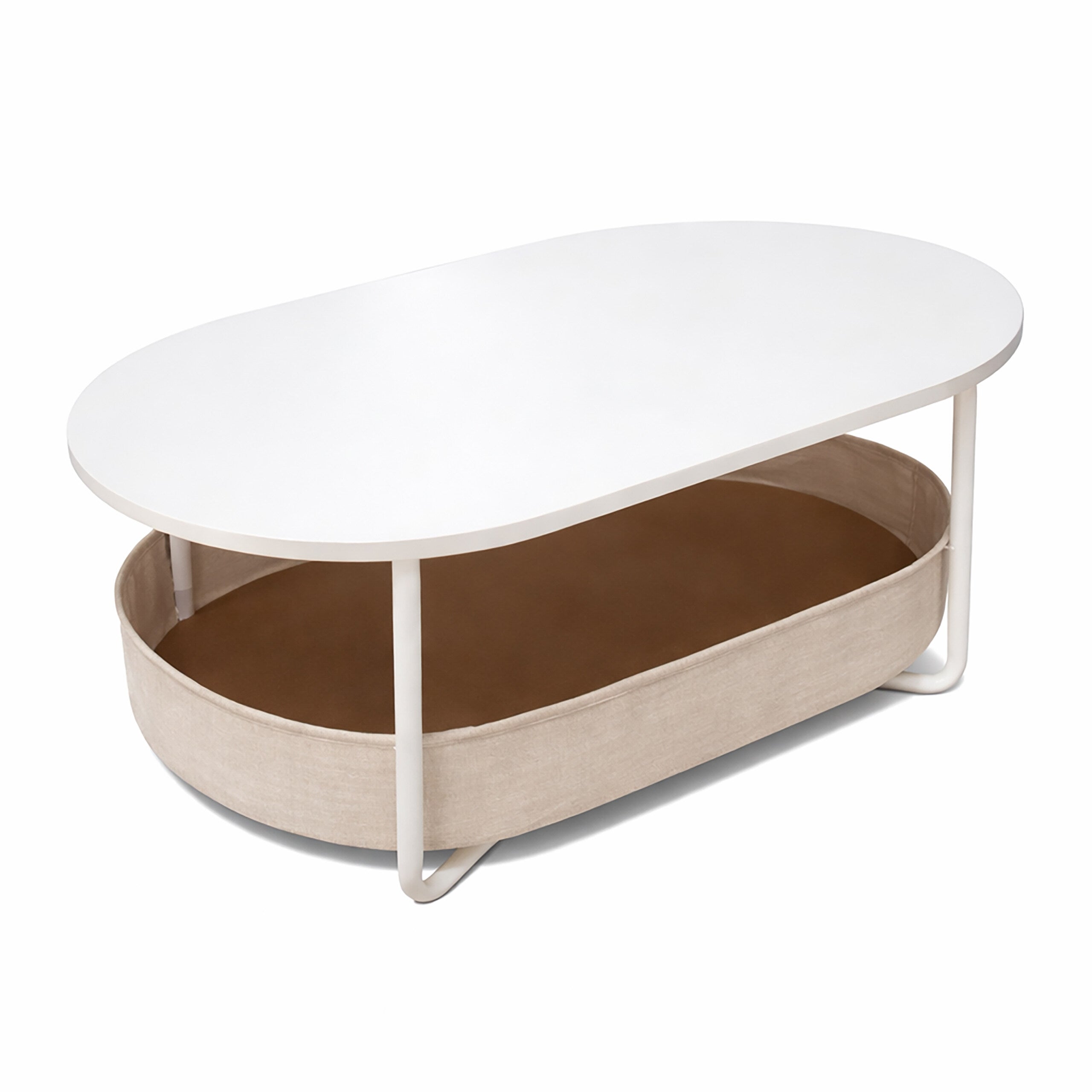 Table basse ovale avec panier en tissu et rangement, H x L x P : 55 x ...
