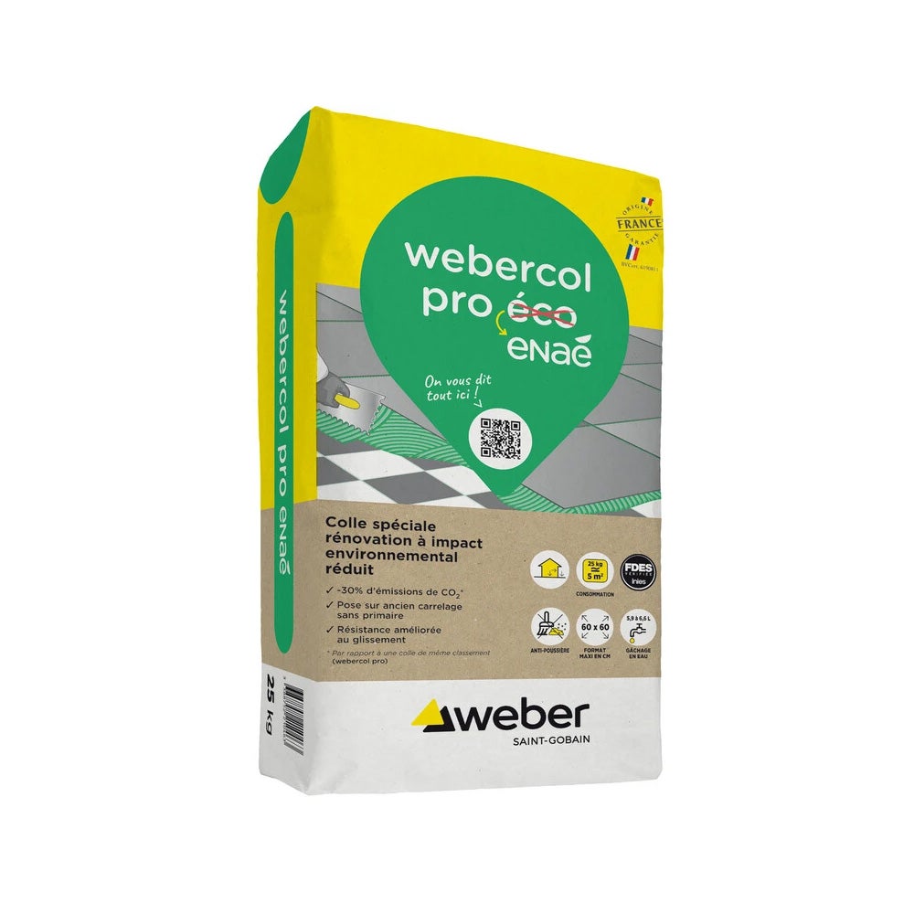 Mortier-colle pour carrelage (C2E) - WEBER COLLE PRO - Sac de 25 Kg ...