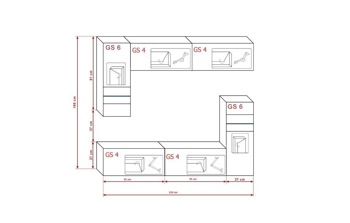 Mueble de salón C31 SANTOS – negro brillo - Grande - 219 x 165 | Leroy ...