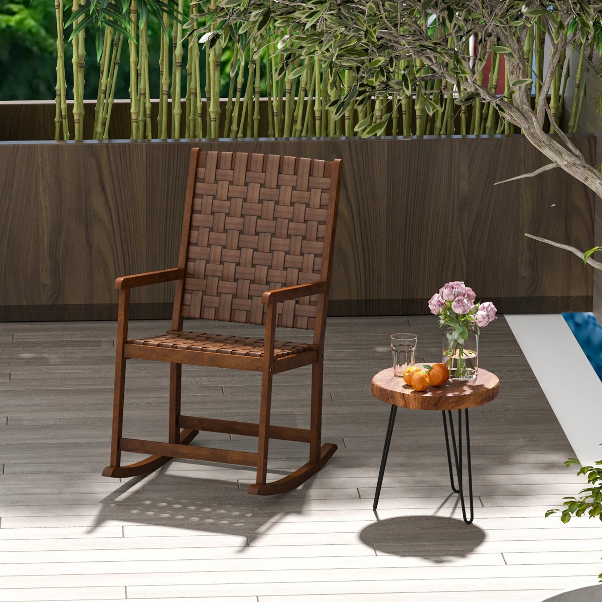 Chaise Bascule Bois Siège PU Cadre Bois Hévéa Mouvement Sûr Fluide ...