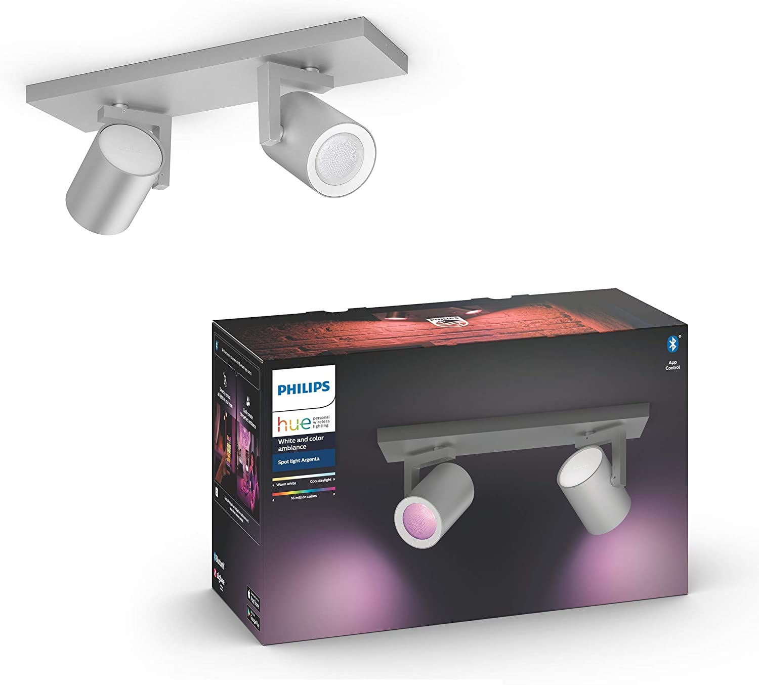 Philips Hue White & Color Ambiance Spot Argenta x2 Aluminium ...