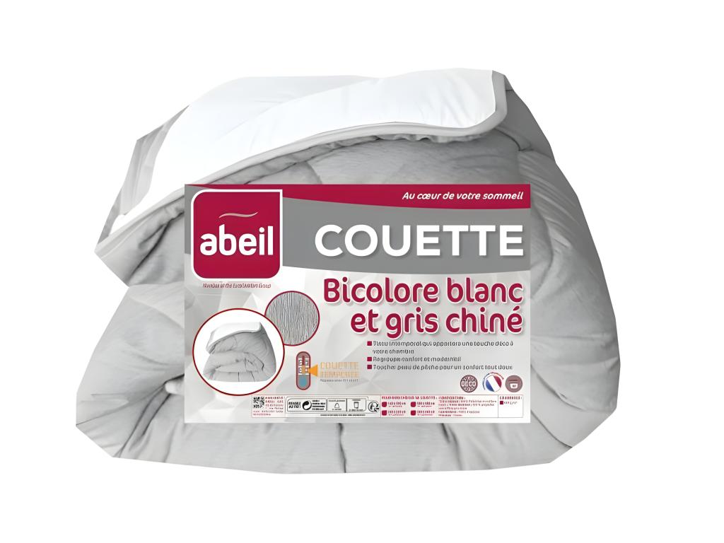 ABEIL Couette temperee BICOLORE 220x240cm - Blanc + Gris chine | Leroy ...