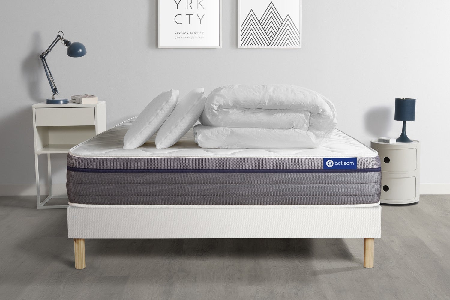 Matelas 200 x 200 cm Actilatex zen - Latex et mémoire de forme - Ep. 26 cm - sommier kit Blanc ...