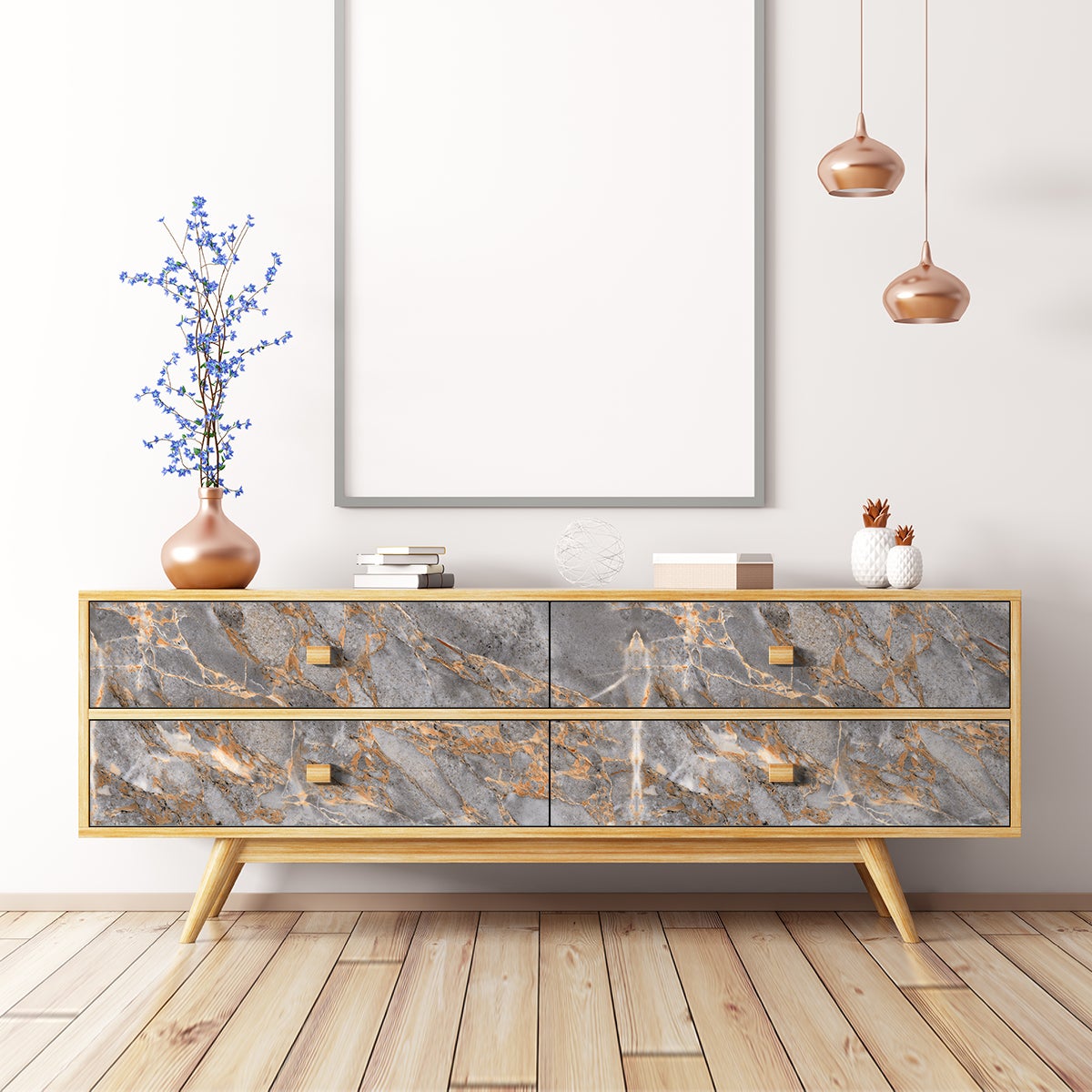 Vinilo mármol para muebles hormigón encerado y oro - adhesivo de pared ...