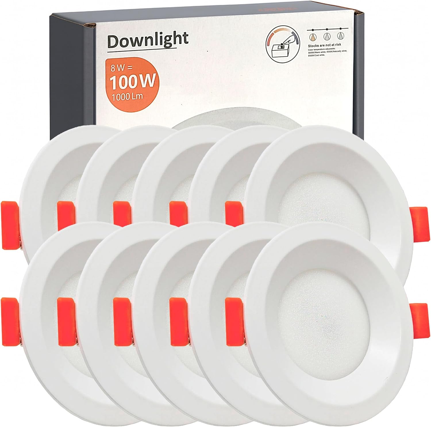Pack X10 Downlight LED Encastrable Circulaire, 9cm, 8W (100W ...