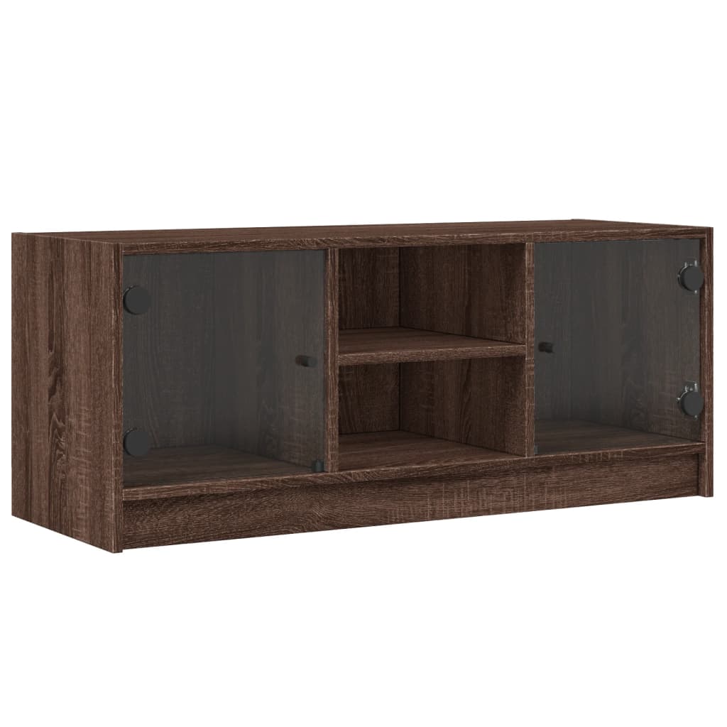 Mueble de TV con puertas de vidrio marrón roble 102x37x42 cm | Leroy Merlin