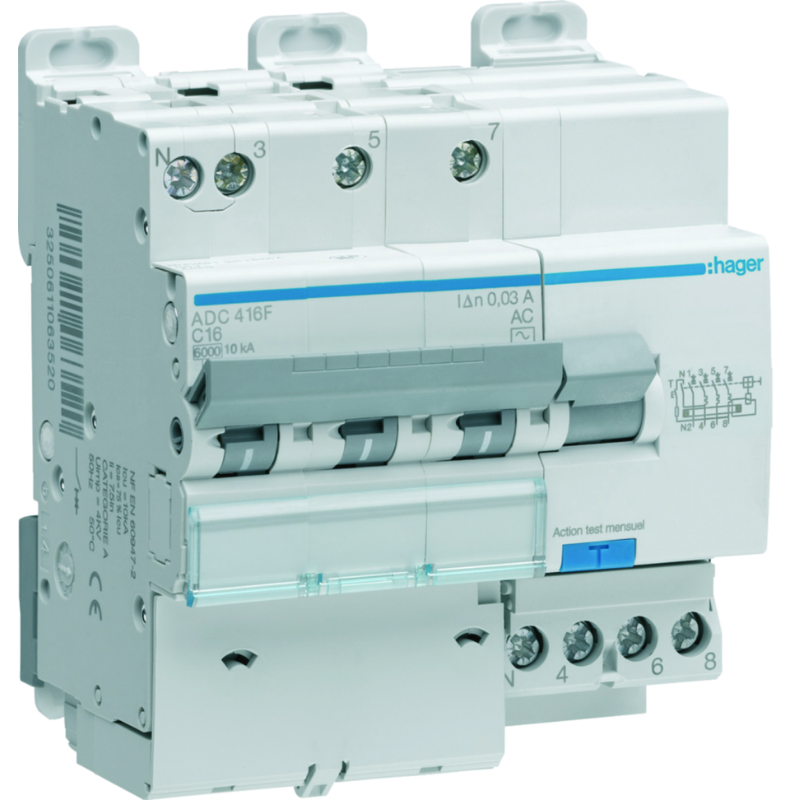 Disjoncteur Différentiel 3P+N 6-10kA courbe 16A 30mA type AADC416F ...