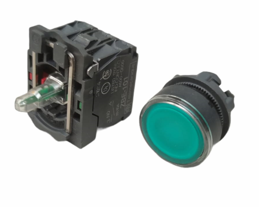 Bouton poussoir lumineux - affleurant - 1no + 1nf - vert - 24v ...