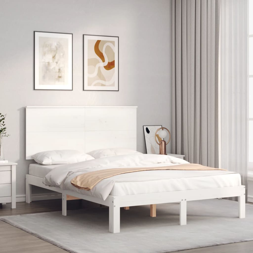 Cadre de lit avec tête de lit blanc 120x200 bois massif | Leroy Merlin