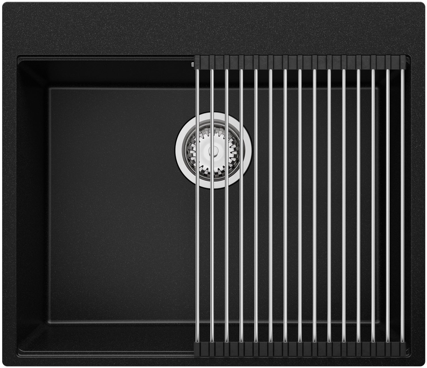 Evier Cuisine en Granit Noir 58x50cm, Lavabo 1 bac + Kit de Vidage ...