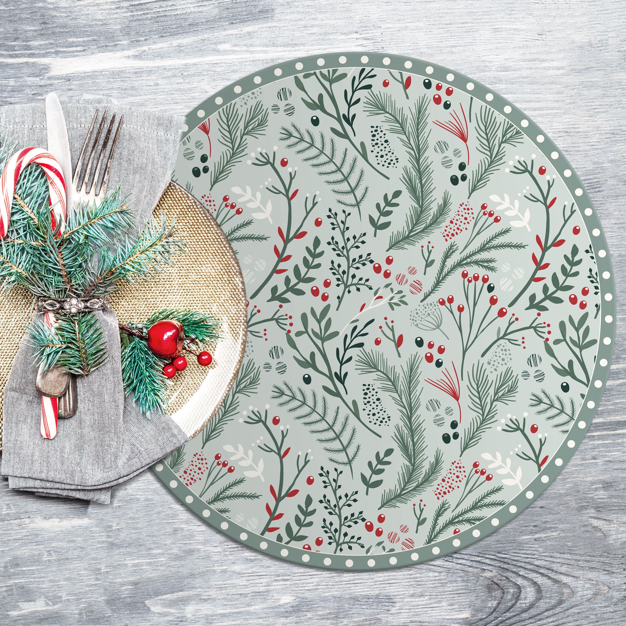 Lot de 4 sets de table/ Motifs végétaux, festif / 38 cm - ROND/ Créé et ...