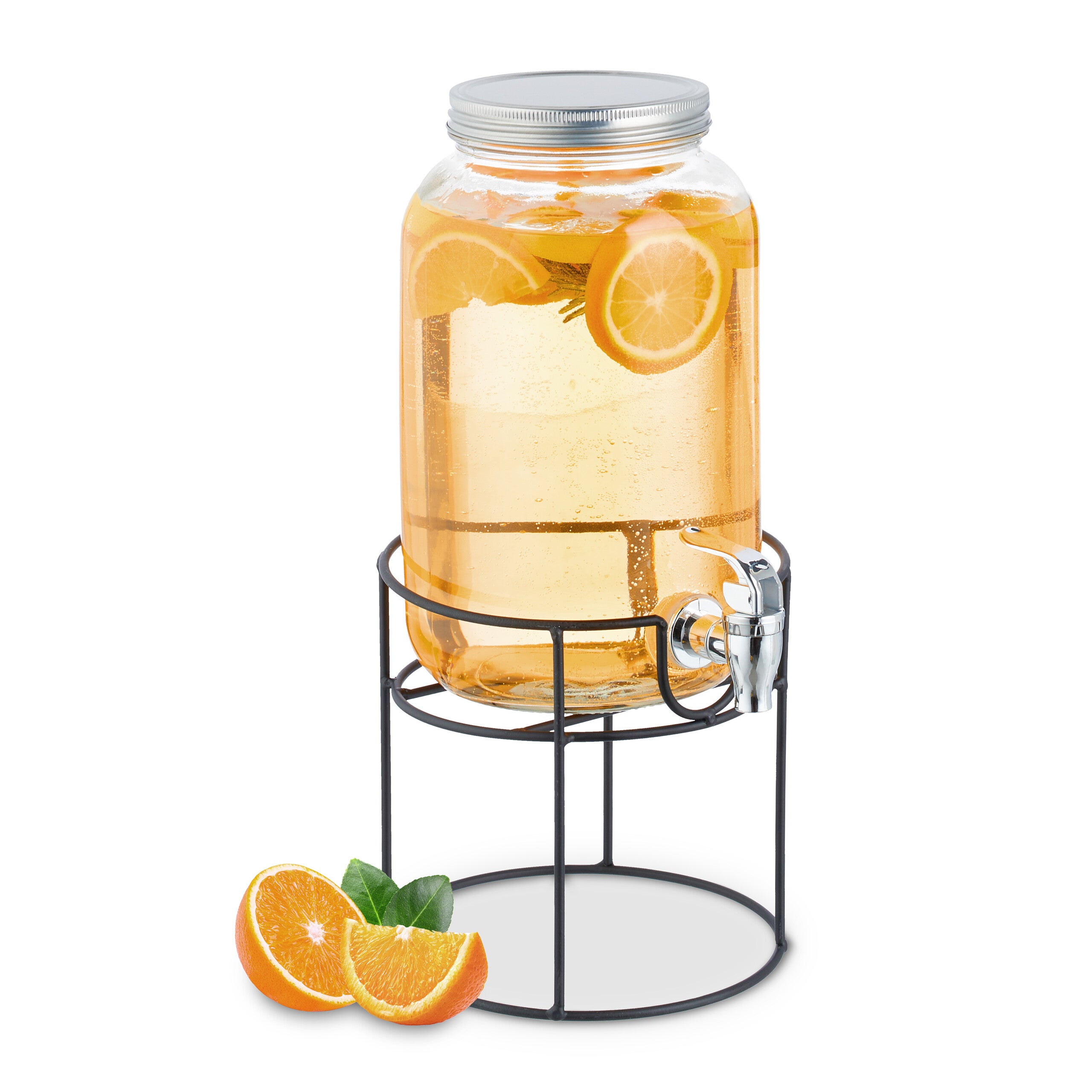 Relaxdays Distributeur de boisson, en verre, avec support et couvercle ...