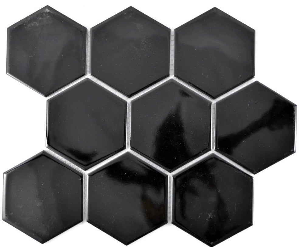 Azulejo de mosaico cerámico hexagonal negro brillante 11F-0301 | Leroy ...