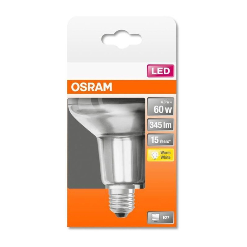 OSRAM Spot R80 LED verre clair 4,3W60 E27 chaud | Leroy Merlin