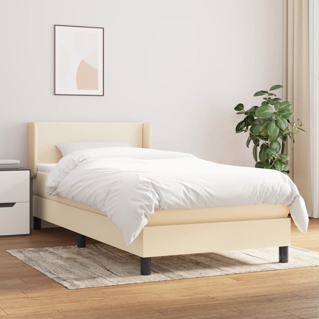 Lit à sommier tapissier avec matelas Crème 90x200 cm Tissu | Leroy Merlin