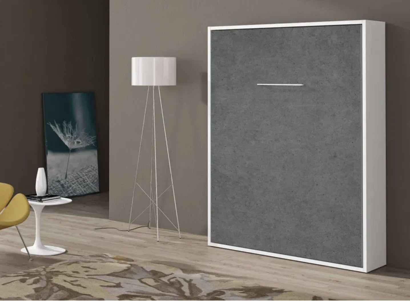 Lit escamotable vertical 140x190 Kola-Coffrage Anthracite-Façade Chêne ...