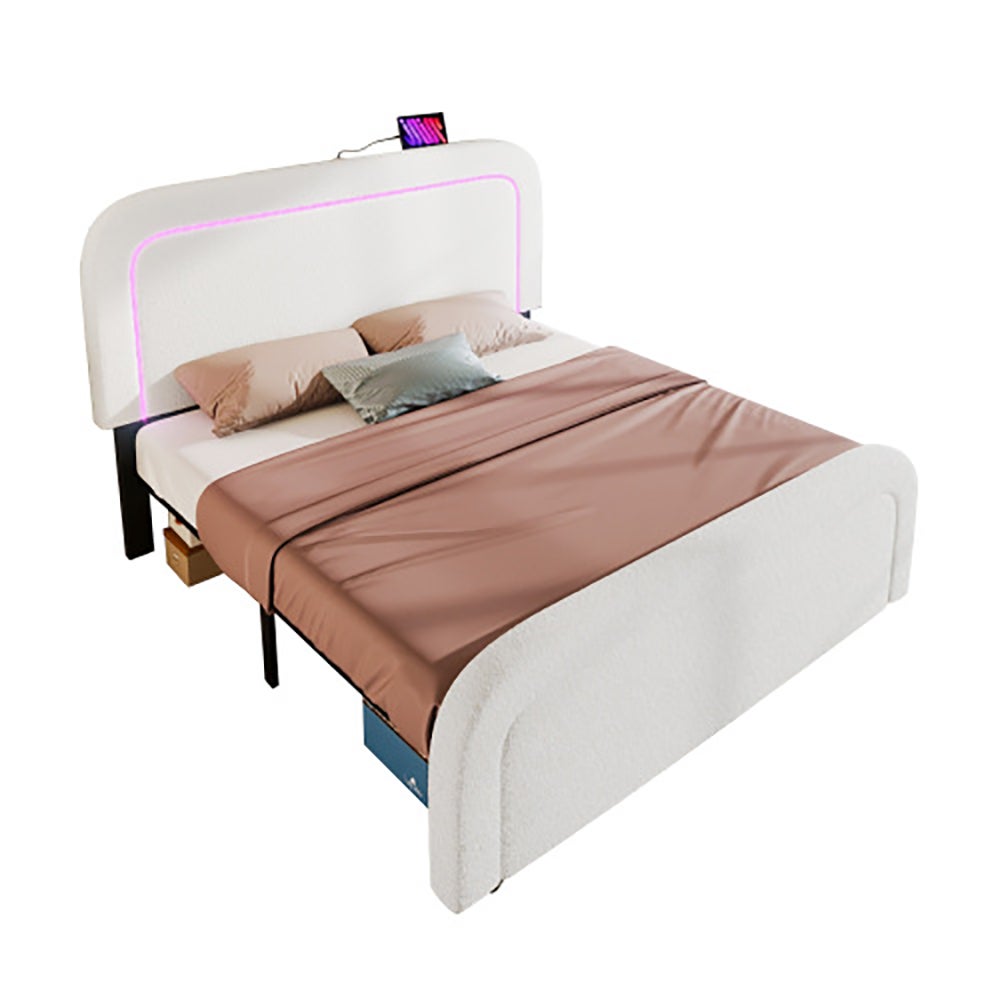 Lit adulte Lit 160x200 cm tête de lit réglable en hauteur avec USB Type ...
