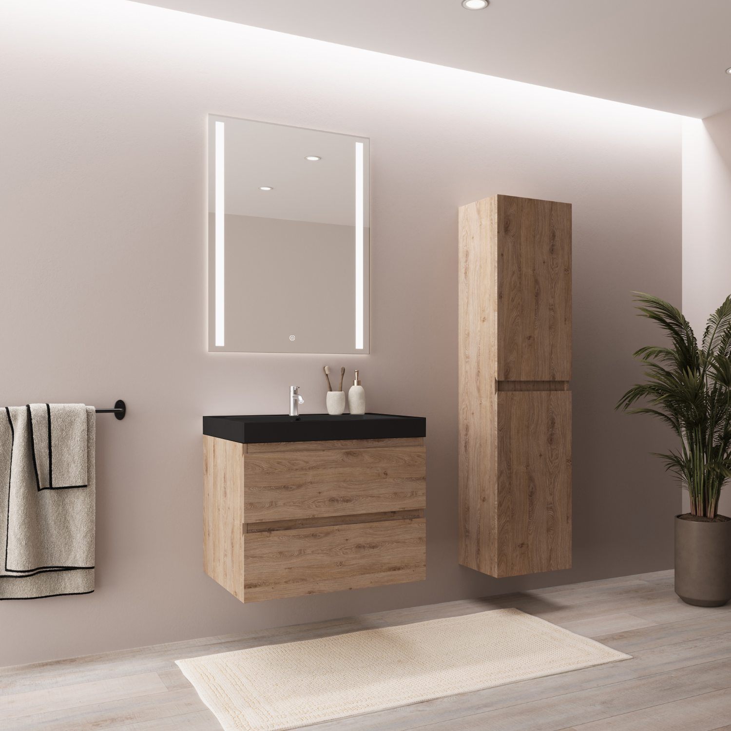 Ensemble meuble vasque 60 cm avec colonne - LOMAZOO Avalon - chêne ...