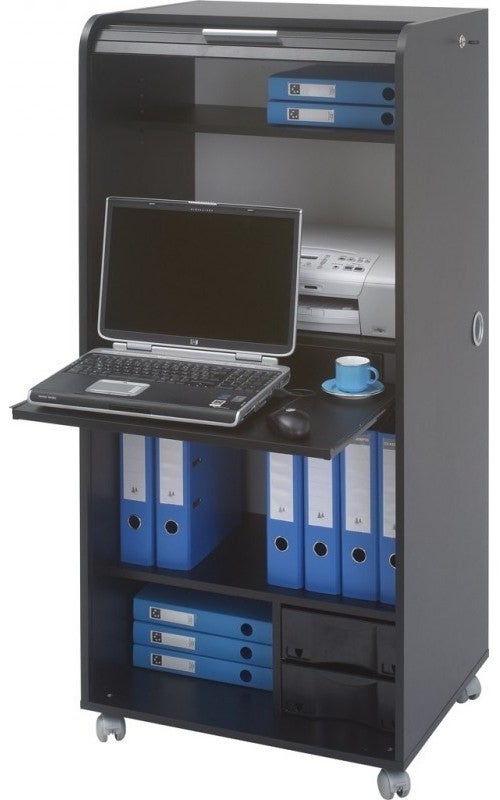 Meuble informatique à rideau noir Orga 140cm | Leroy Merlin