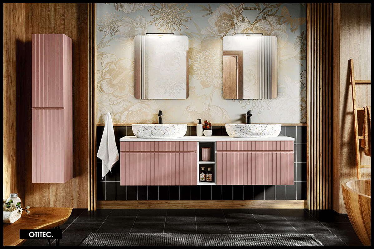 Set di mobili da bagno - 180 cm - Con 2 Lavabi da appoggio - Con Piano ...