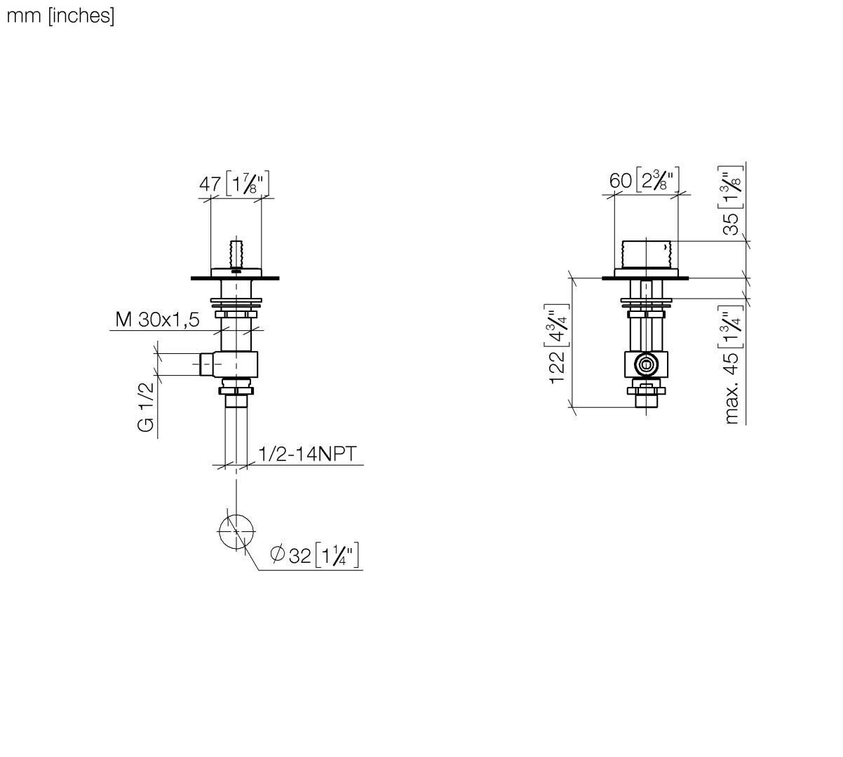 Válvula lateral Dornbracht CL.1 de cierre a la derecha, fría, 1/2, con ...
