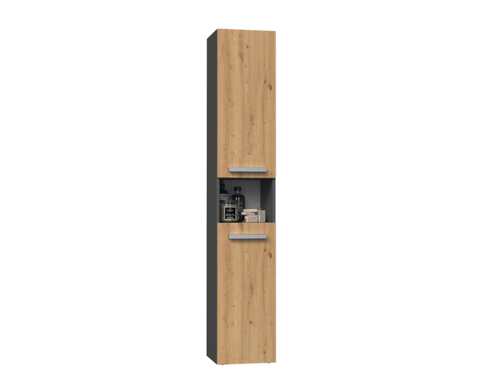 Topeshop NEL I ANT/ART bathroom storage cabinet Graphite Oak - Leroy Merlin
